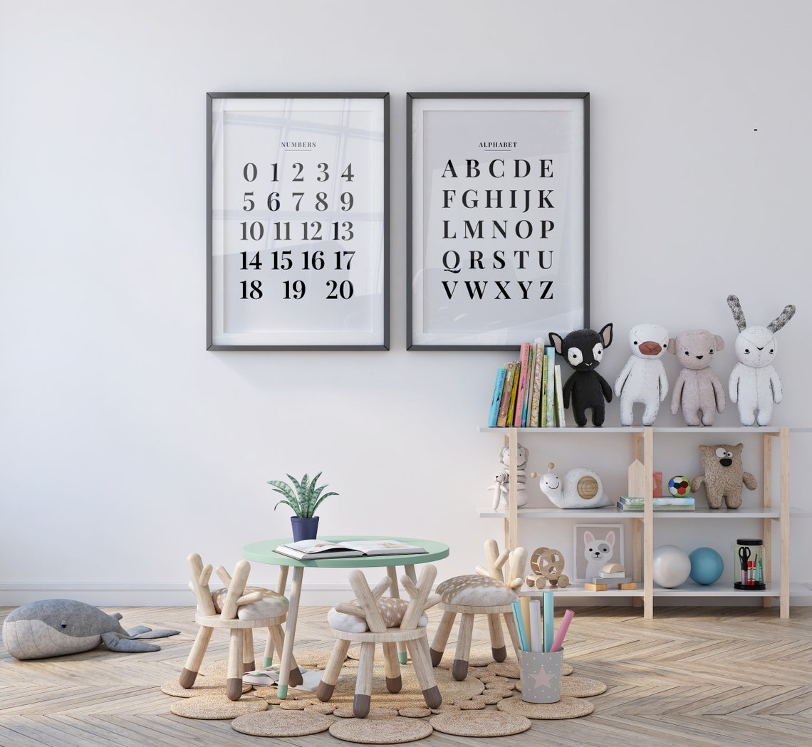Educational Alphabet Print, Minimalist Numbers Shapes Posters, Modern ...