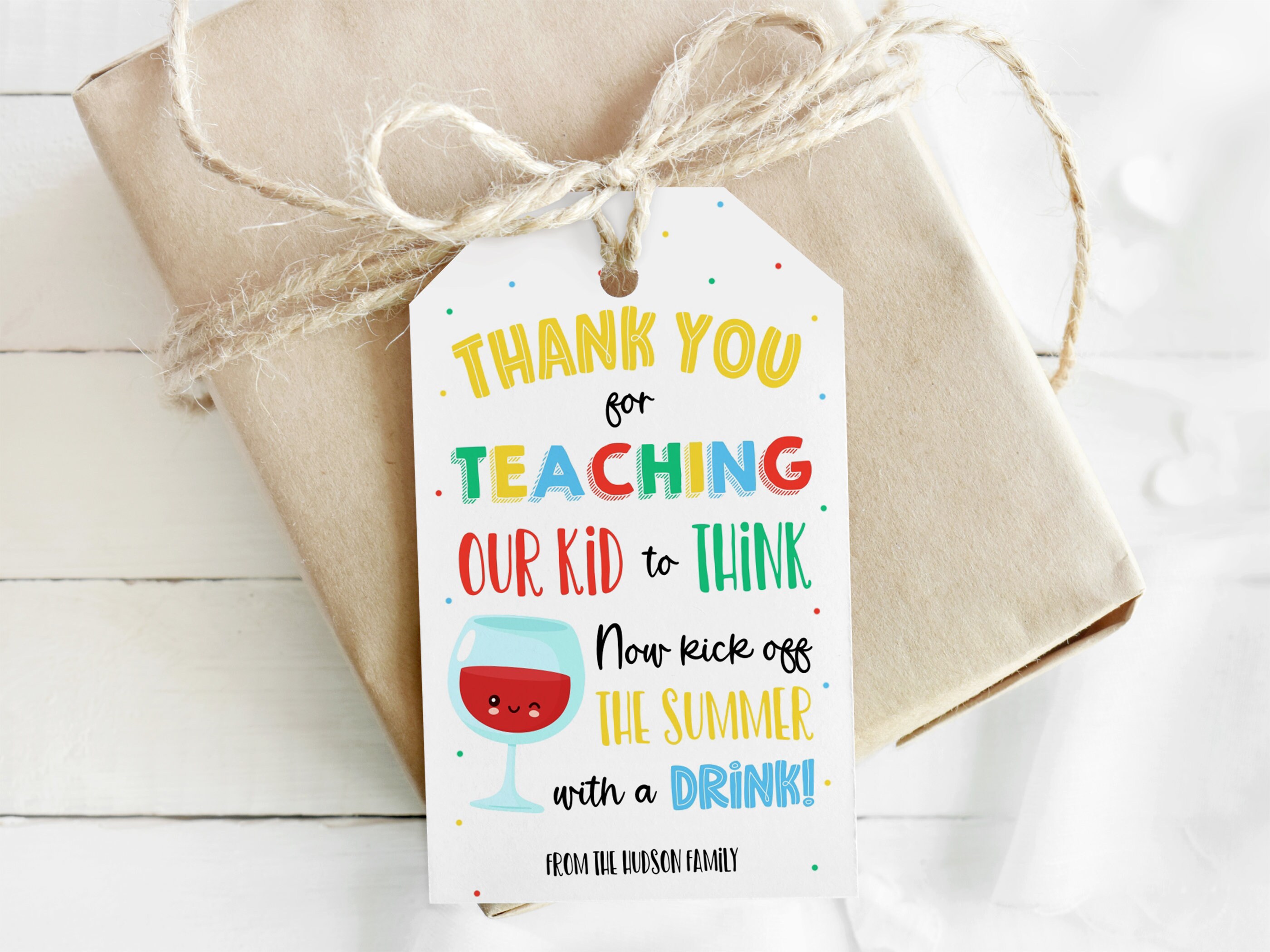 End of Year Teacher Wine Gift Tag, Teacher Appreciation, School ...