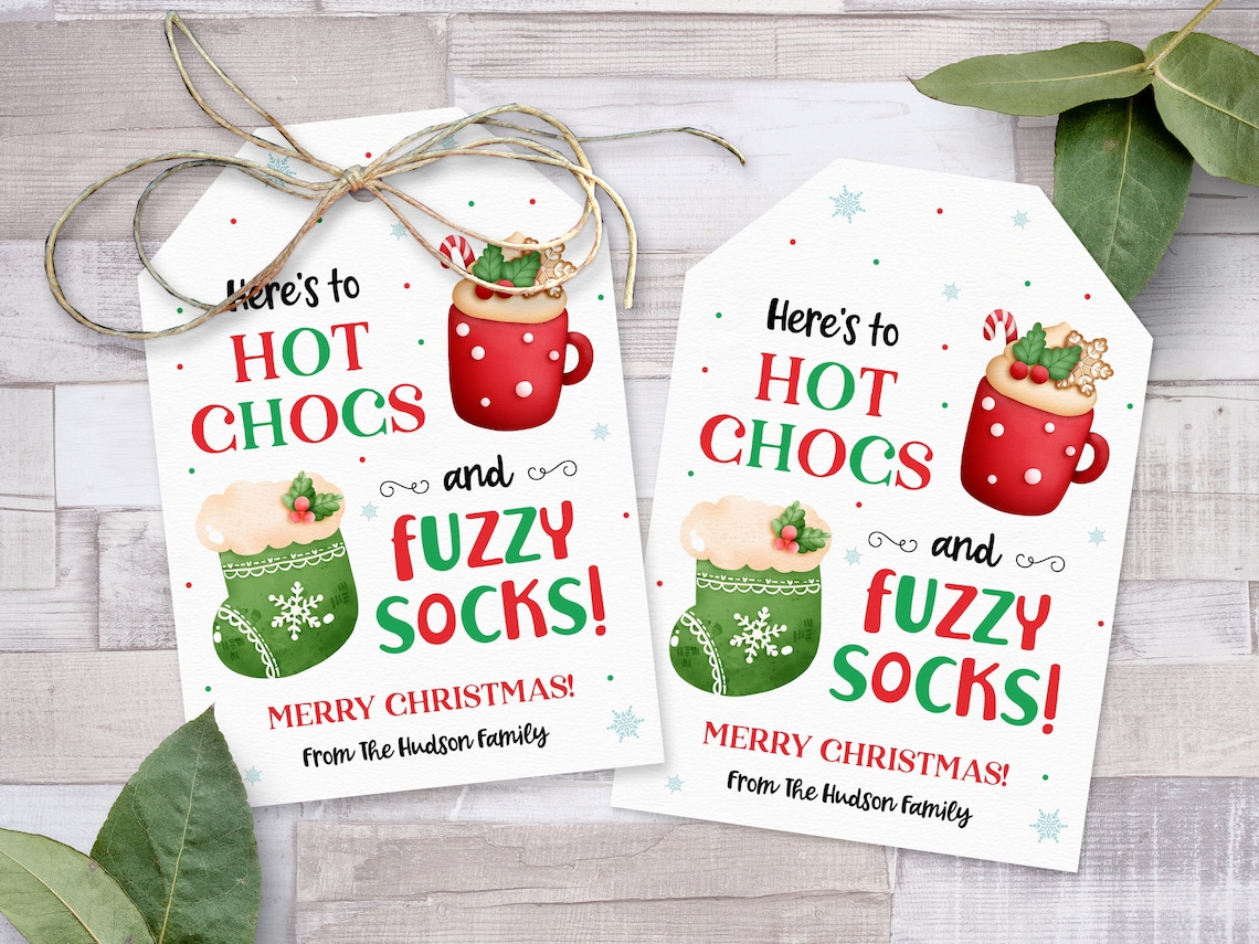 Christmas Socks Tag Hot Chocolate Cocoa Gift Tag Hot Chocs - Etsy