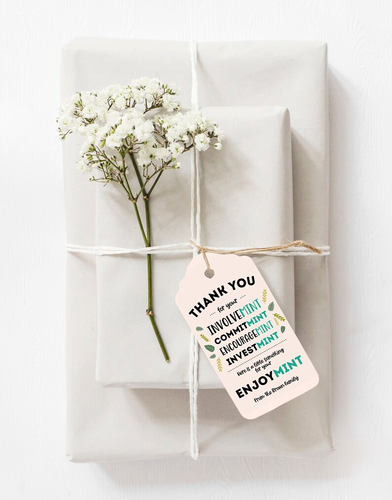 Volunteer Appreciation Gift Tags Editable Mint Favor Tag - Etsy
