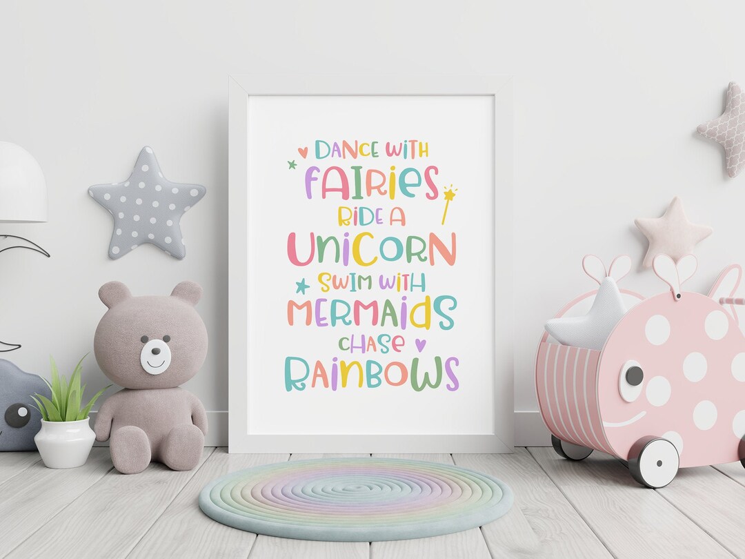 Dance With Fairies Ride A Unicorn Girls Room Decor Printable Etsy