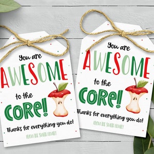 Apple Gift Tag You Are Awesome to the Core Teacher - Etsy