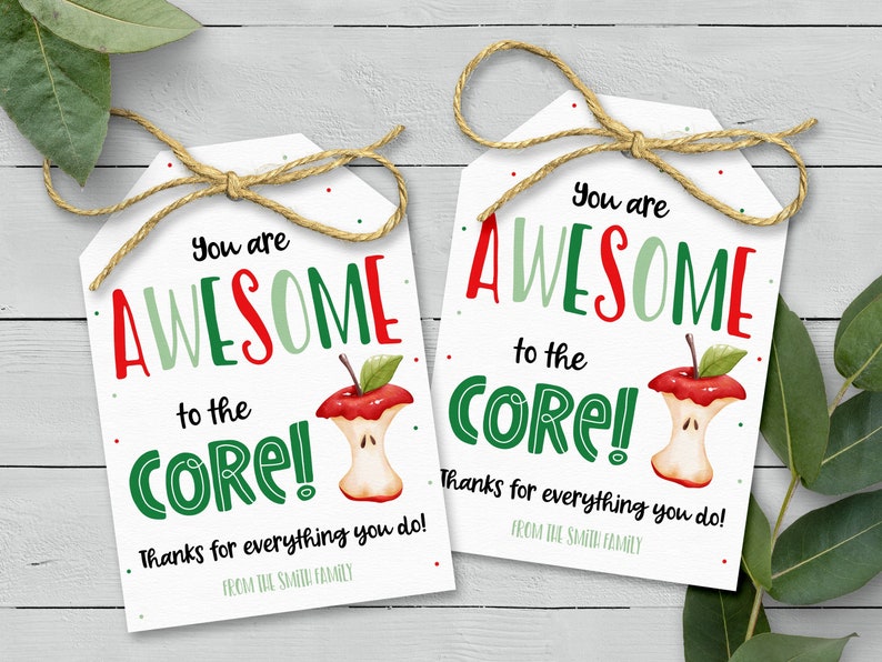 Apple Gift Tag You Are Awesome to the Core Teacher - Etsy