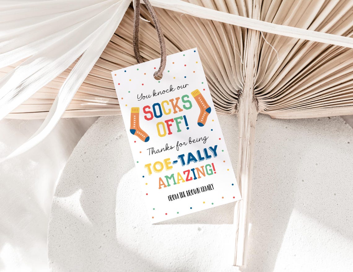 Socks Thank You Gift Tag, Editable Appreciation Gift for Teacher Nurse ...
