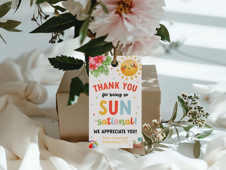 Sun-sational Teacher Appreciation Week Gift Tag, Summer Beach Theme ...