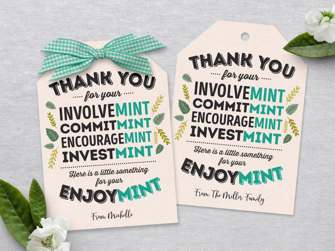 Volunteer Appreciation Gift Tags Editable Mint Favor Tag - Etsy