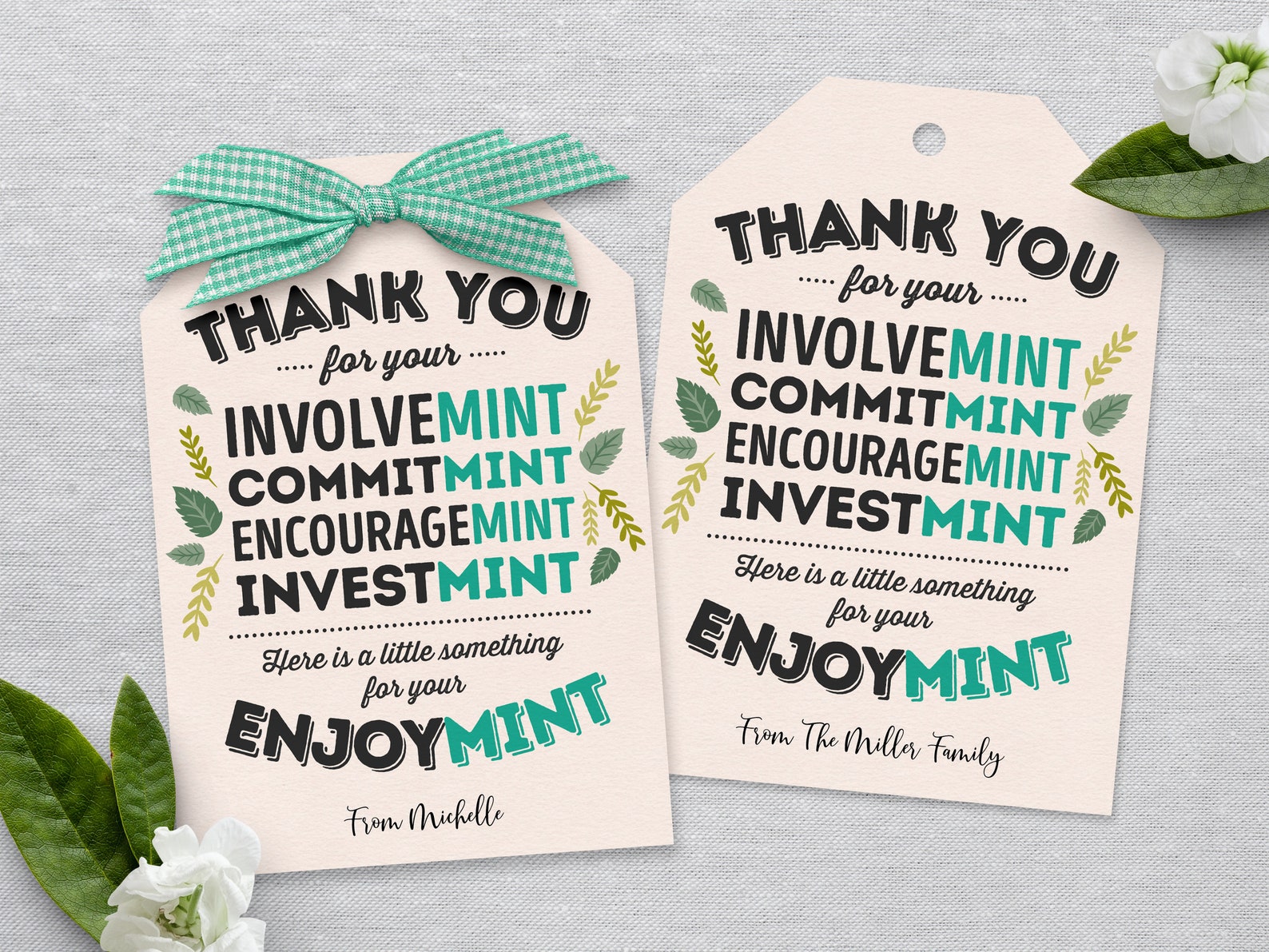 Volunteer Appreciation Gift Tags Editable Mint Favor Tag - Etsy
