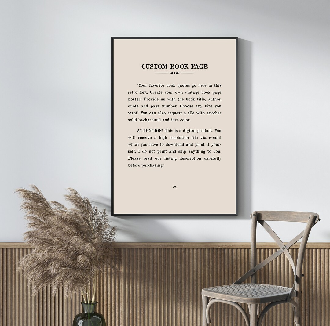 Customizable Book Page Sign, Custom Quote Wall Art, Vintage Book Page ...