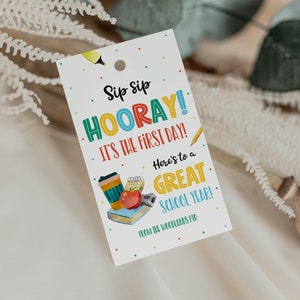 Sip Sip Hooray Back to School Editable Gift Tag, First Day of School ...