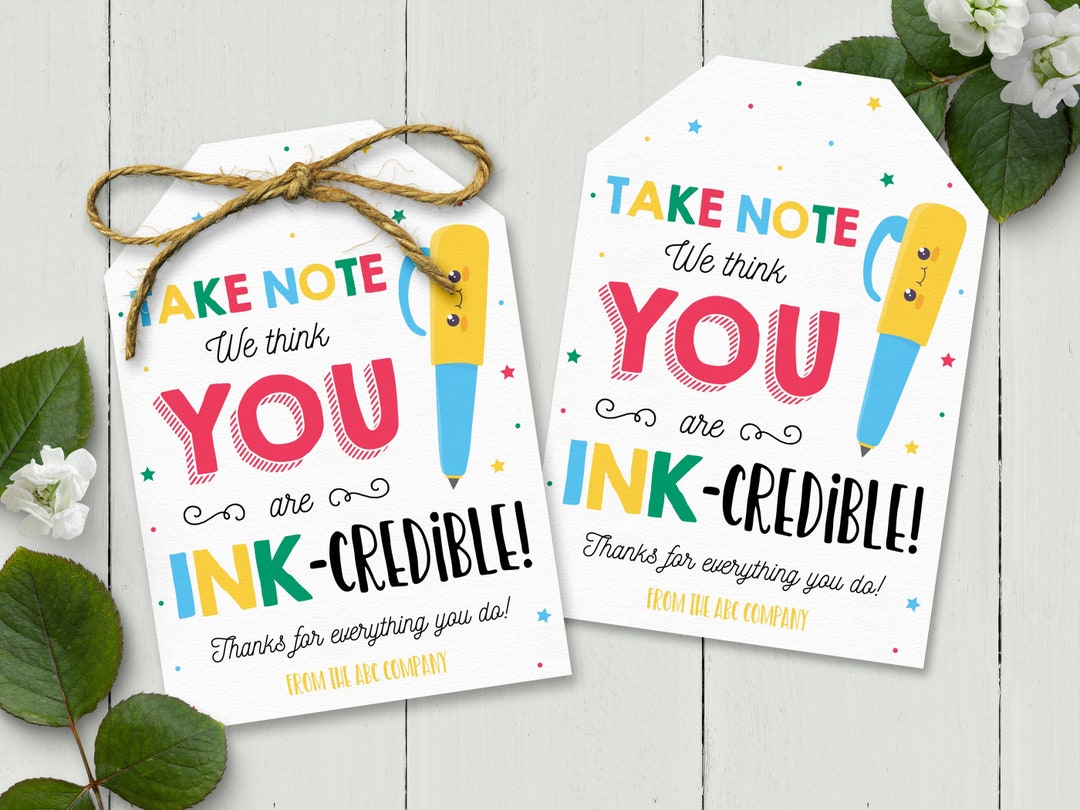 Pen Thank You Gift Tag Take Note You Are Ink-credible - Etsy