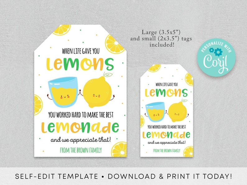 Lemon Gift Tag When Life Gives You Lemons Editable Thank You - Etsy
