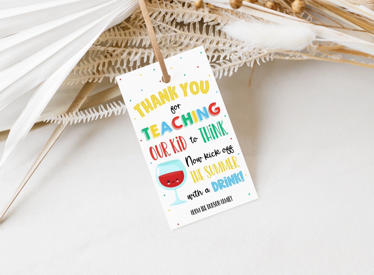 End of Year Teacher Wine Gift Tag, Teacher Appreciation, School ...