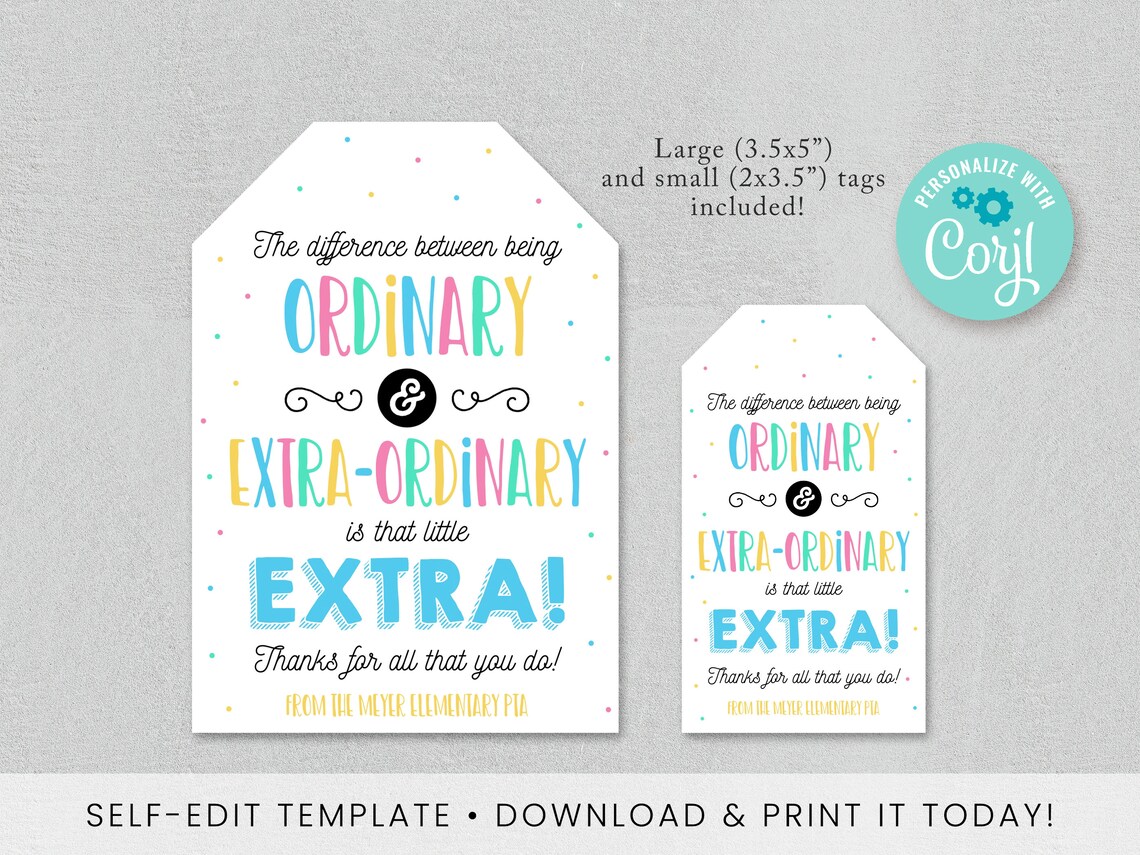 Extra Ordinary Thank You Gift Tag Teacher Employee Nurse - Etsy