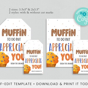 Muffin to Do but Appreciate You Editable Gift Tag, Employee ...