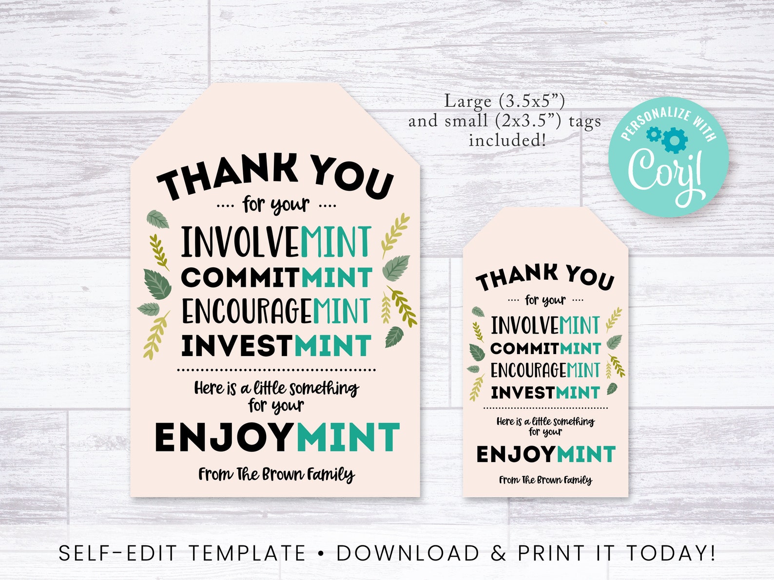 Volunteer Appreciation Gift Tags Editable Mint Favor Tag - Etsy