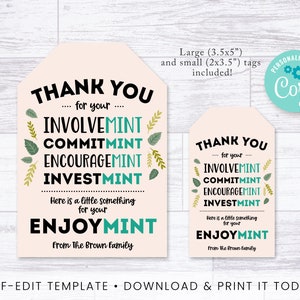Volunteer Appreciation Gift Tags Editable Mint Favor Tag - Etsy