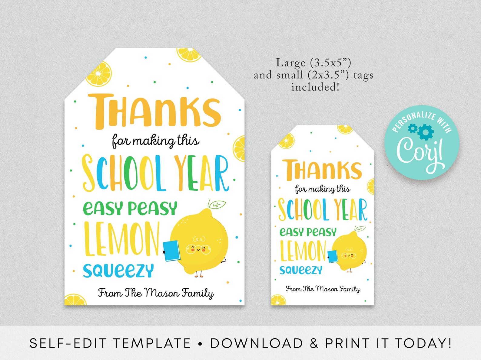End Of School Year Teacher Lemon Gift Tag Easy Peasy Lemon | Etsy
