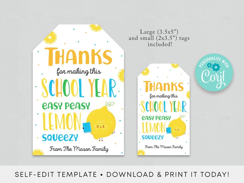 End of School Year Teacher Lemon Gift Tag Easy Peasy Lemon | Etsy