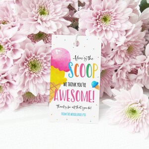 Ice Cream Gift Tag, Here's the Scoop You're Awesome, Summer Thank You ...