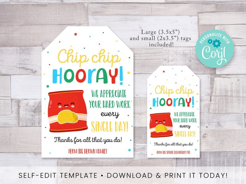 Chips Thank You Tag Editable Chip Chip Hooray Gift Tag for - Etsy