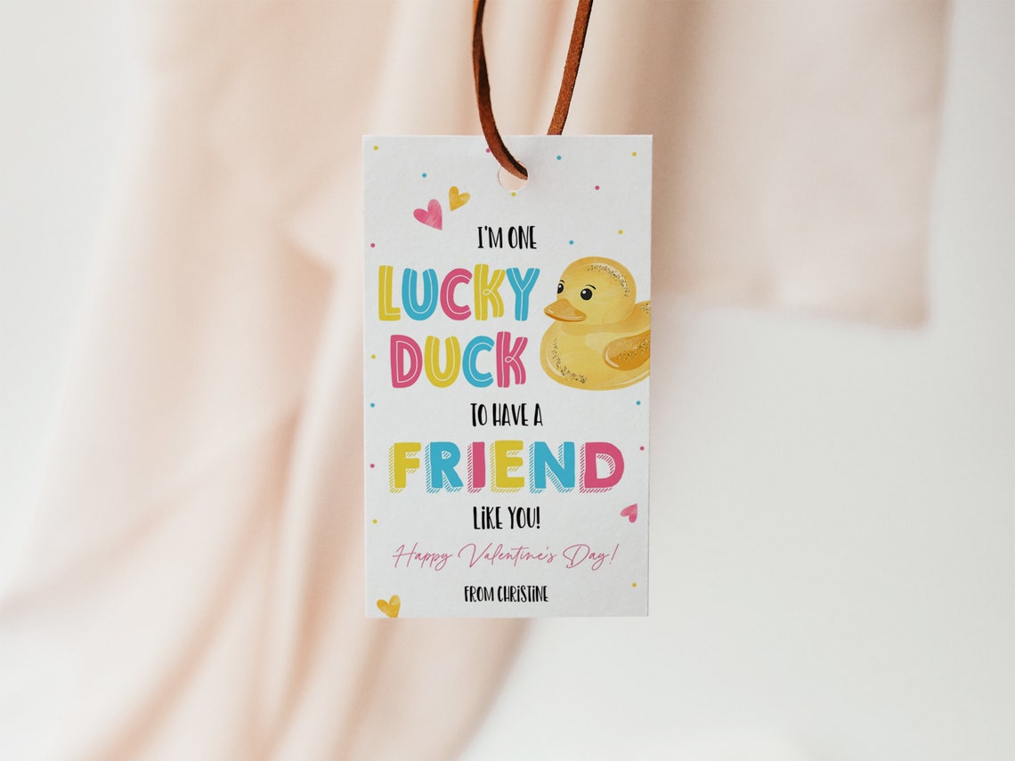 Rubber Duck Valentine Gift Tag, Lucky Duck Kid Valentine's Day Tag ...