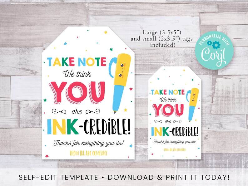 Pen Thank You Gift Tag Take Note You Are Ink-credible - Etsy