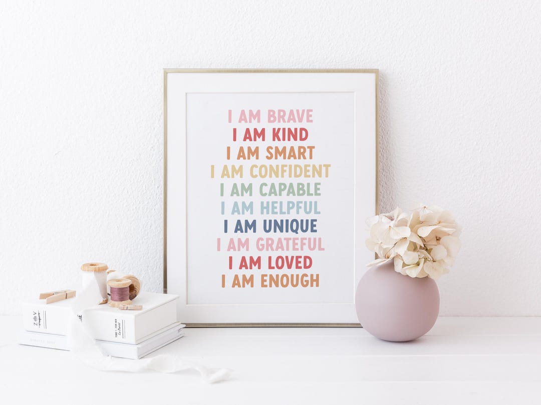 Kids Positive Affirmation Wall Art, Rainbow Nursery Decor, Daily ...