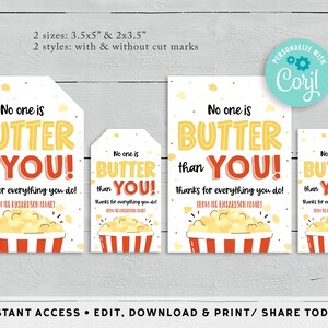 Popcorn Tag Editable, No One is Butter Than You, Volunteer Teacher ...