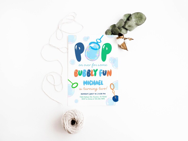 Bubble Birthday Invitation, Boy Soap Bubbles Party Invite, Pop on Over ...