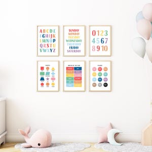 Rainbow Educational Posters, Alphabet Numbers Shapes, Set of 6 ...