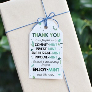 Mint Gift Tag Editable, Volunteer Appreciation Gift Tags, Mint Labels ...
