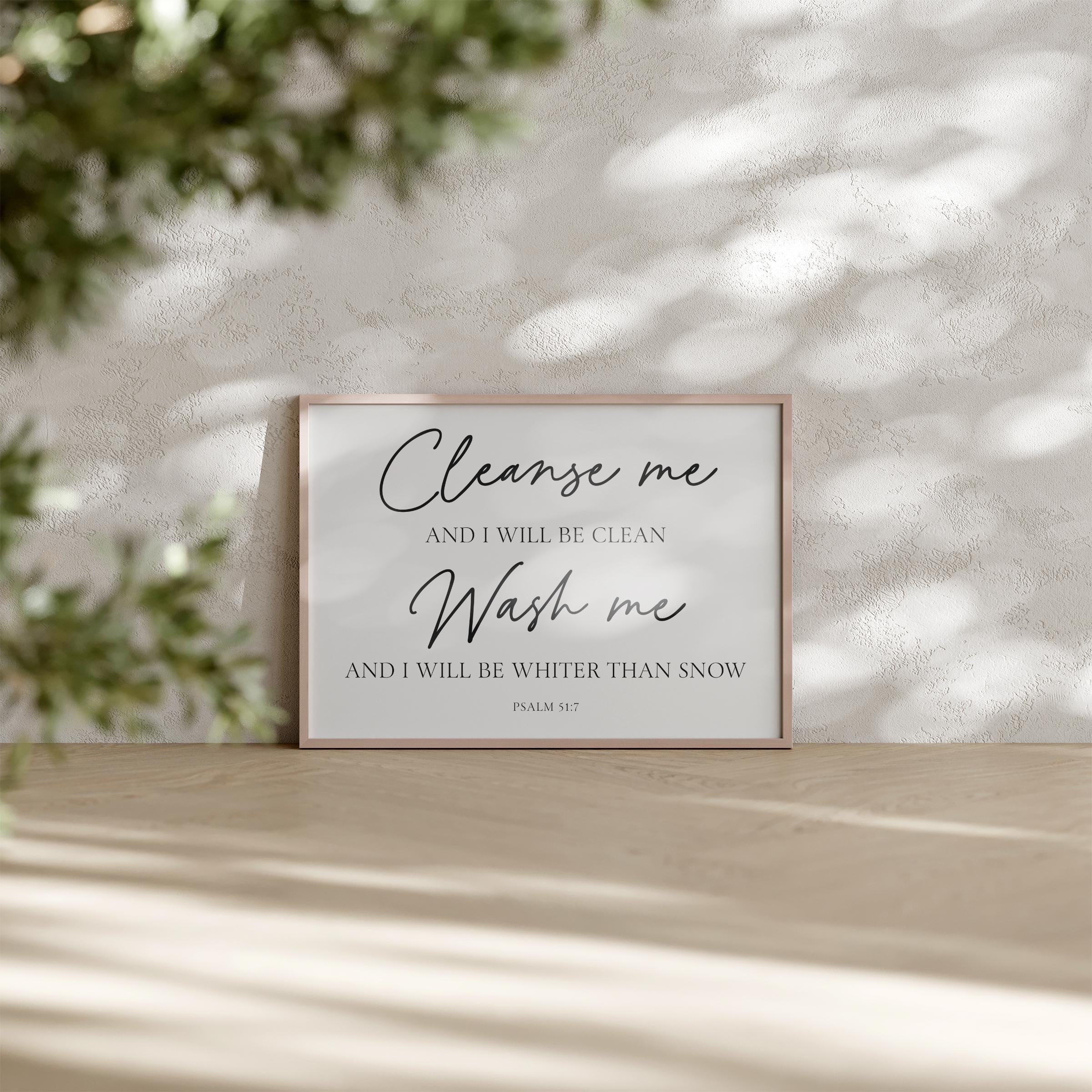 Cleanse Me and I Will Be Clean Printable Poster, Psalm 51:7 Christian ...