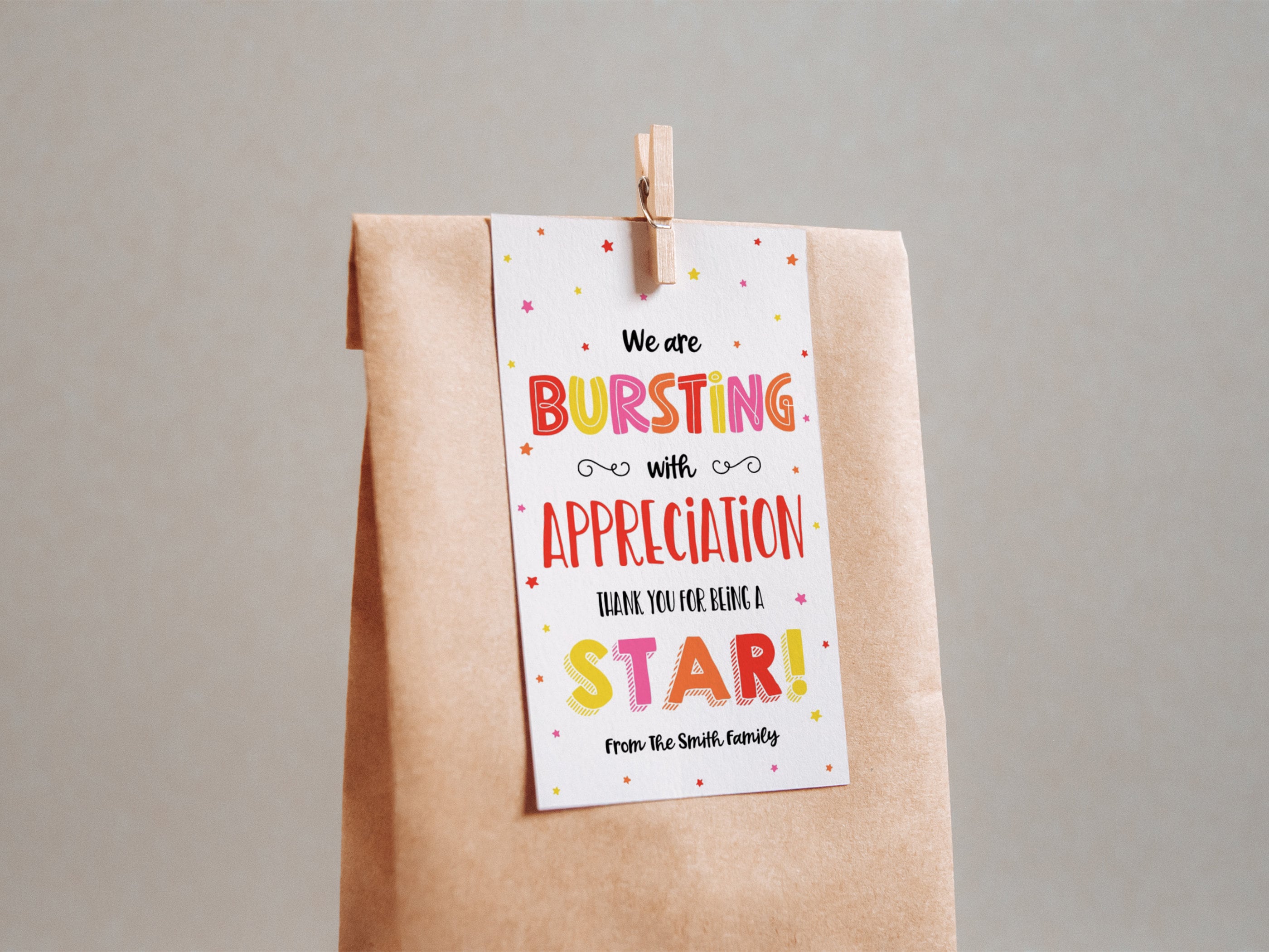 Bursting With Appreciation Gift Tag, Thank You for Being A Star, School ...