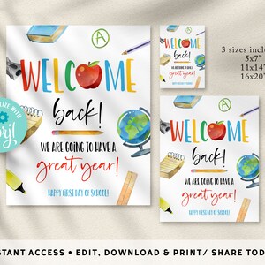 Welcome Back to School Sign, Editable First Day of School Poster ...
