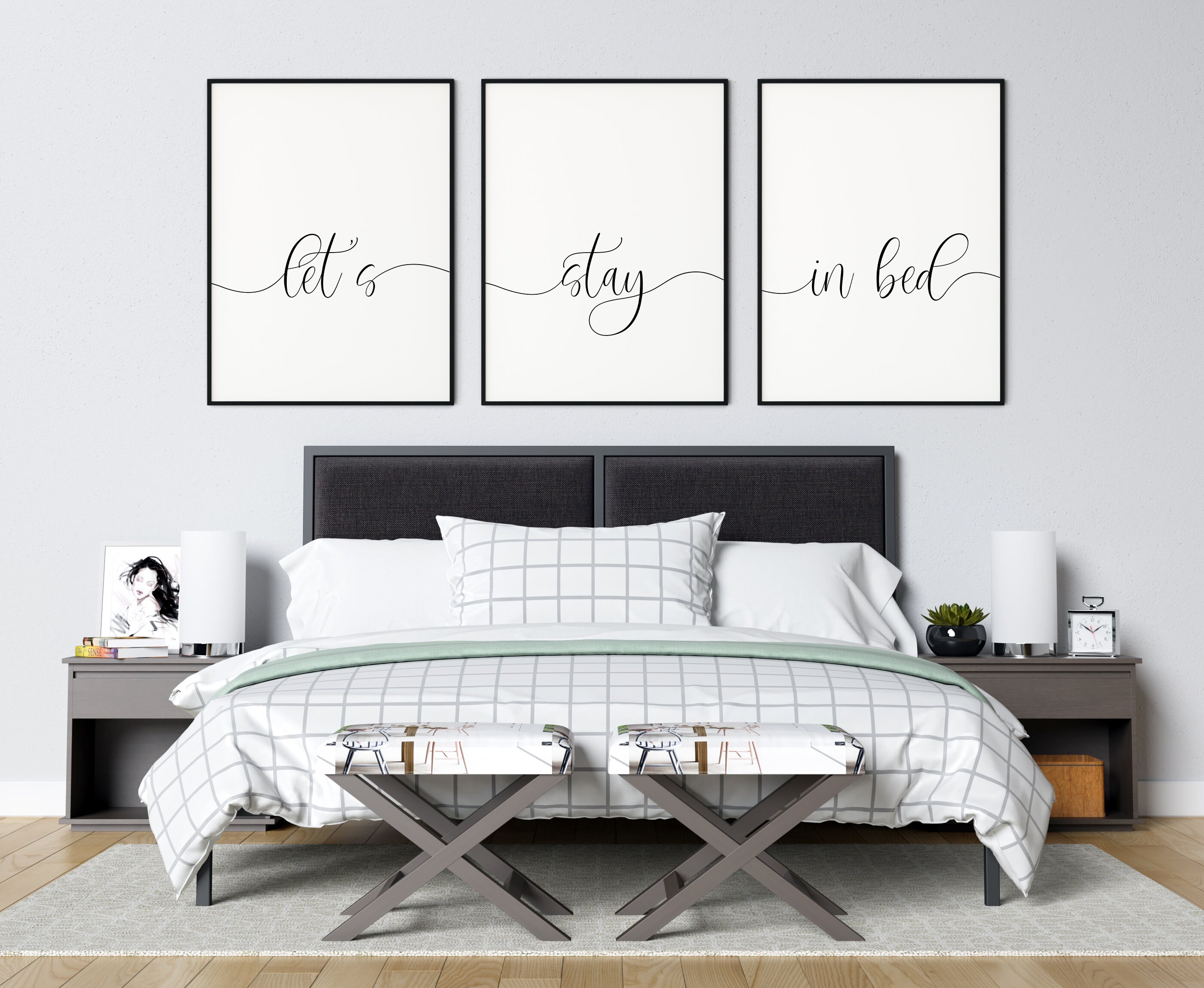 Let's Stay in Bed Sign Over the Bed Wall Decor Set of 3 | Etsy