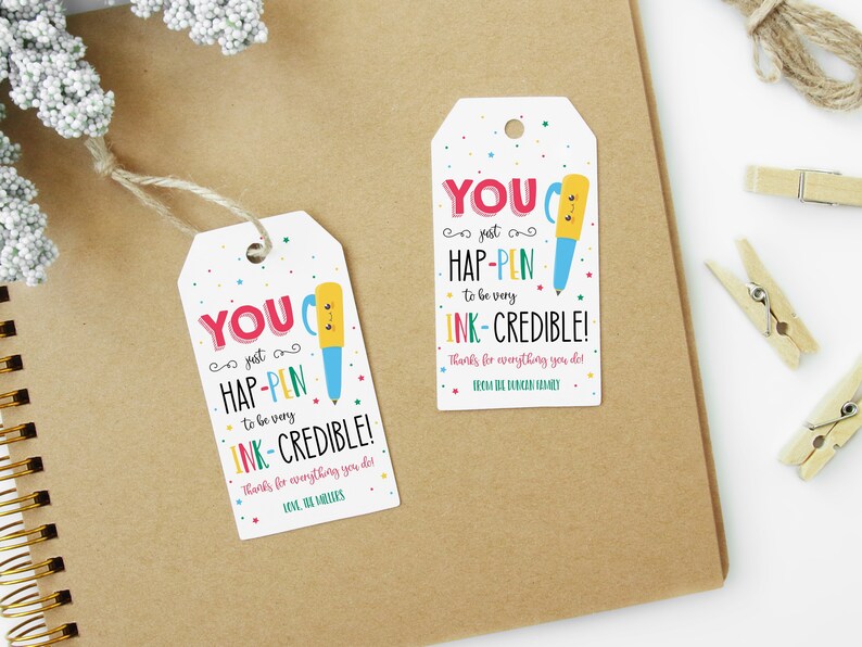 Pen Thank You Gift Tag Editable Appreciation Gift for Teacher - Etsy