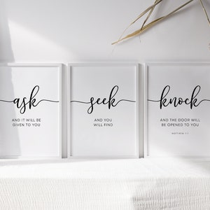 Ask Seek Knock Bible Verse Print, Set of 3 Scripture Wall Arts, Matthew ...