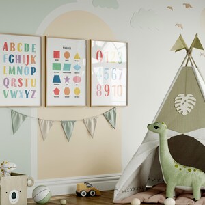 Rainbow Educational Posters, Alphabet Numbers Shapes, Set of 6 ...