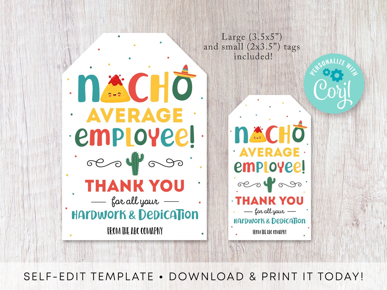 Nacho Average Employee Appreciation Gift Tags Editable - Etsy