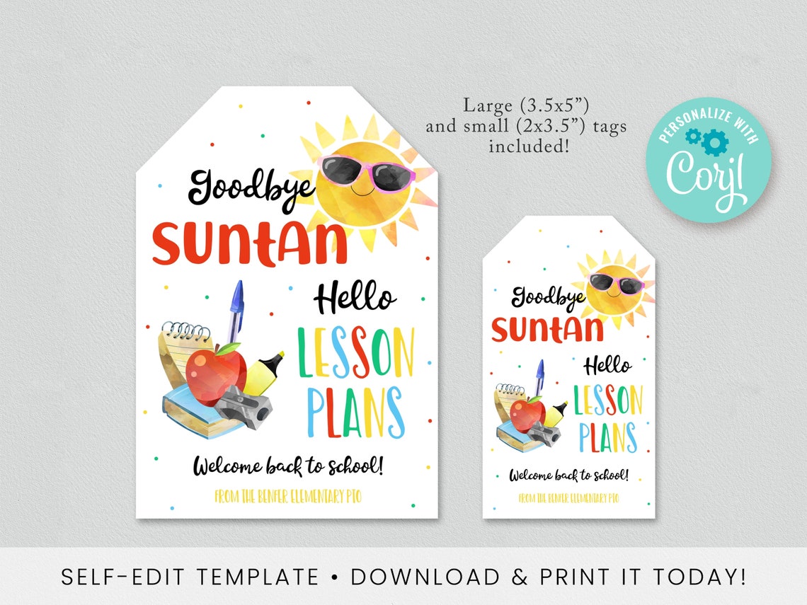 Back To School Teacher Gift Tag Goodbye Suntan Hello Lesson | Etsy