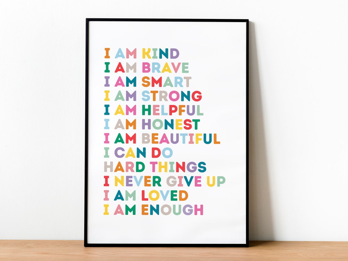 Kid Affirmations, I Am Kind I Am Enough, Colorful Wall Art, Printable ...