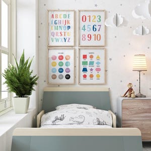 Rainbow Educational Posters, Alphabet Numbers Shapes, Set of 6 ...