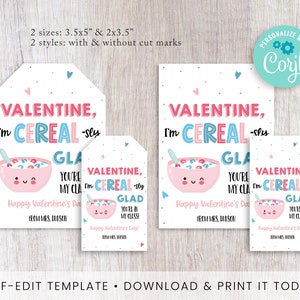 Valentine Cereal Gift Tag, Editable I'm Cereal-sly Glad You're in My ...