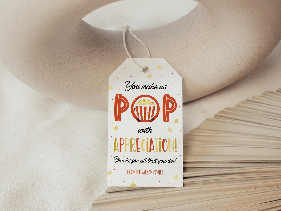 Editable Popcorn Gift Tag, Pop With Appreciation, Thank You Gift for ...