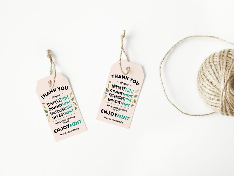 Volunteer Appreciation Gift Tags, Editable Mint Favor Tag, Thank You ...