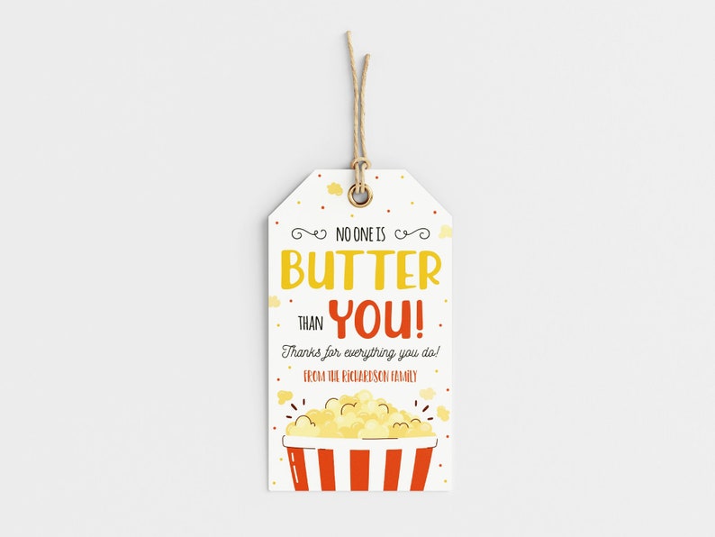 Popcorn Tag Editable No One is Butter Than You Volunteer - Etsy