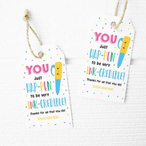 Pen Thank You Gift Tag, Editable Appreciation Gift for Teacher ...
