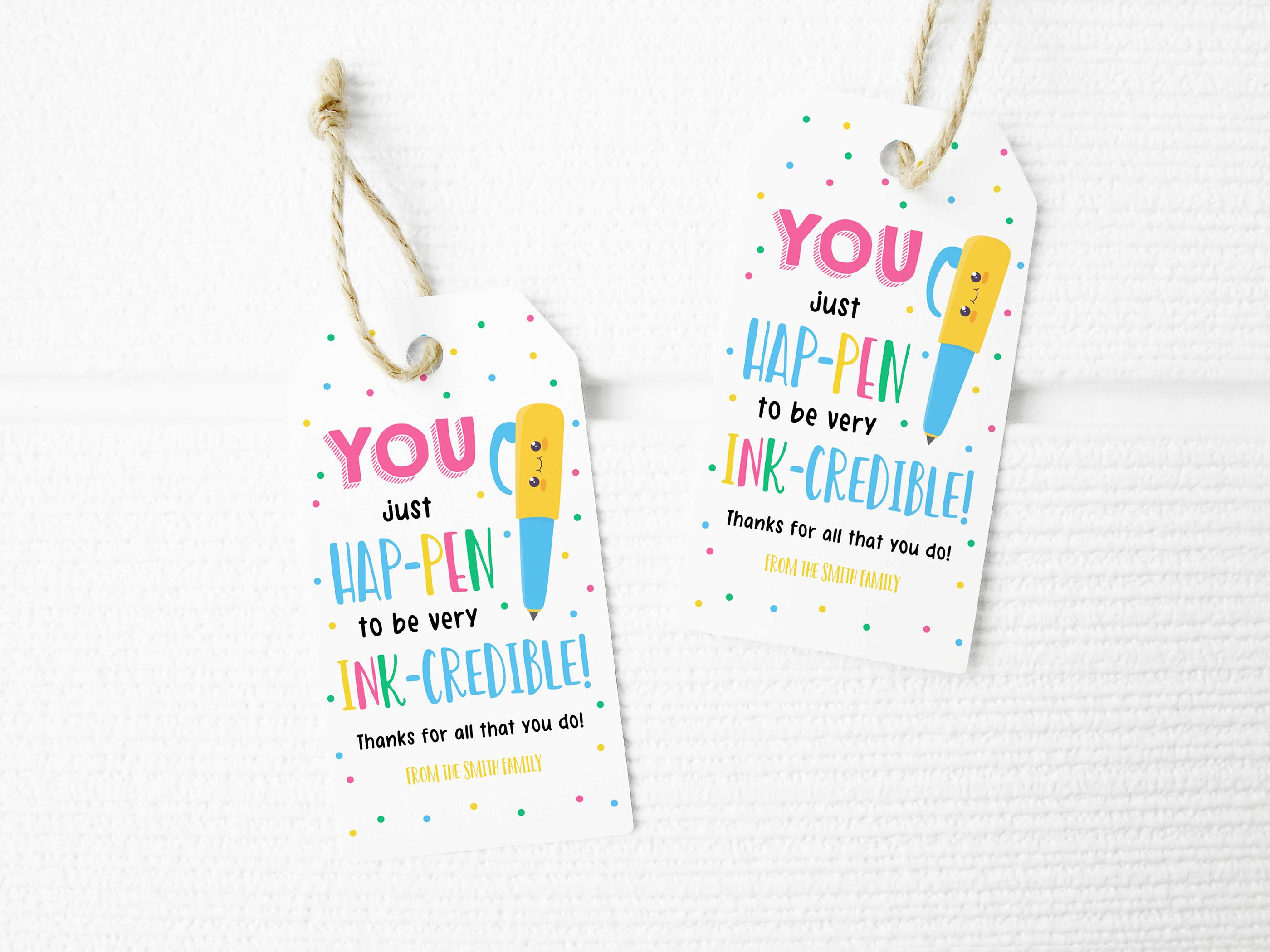 Pen Thank You Gift Tag, Editable Appreciation Gift for Teacher ...