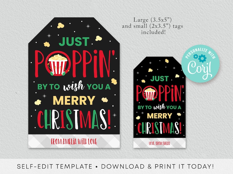 Christmas Popcorn Gift Tag Secret Santa Gifts for Coworkers | Etsy