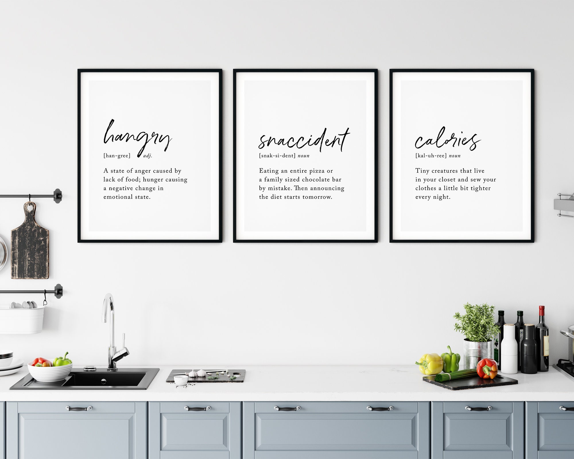 Kitchen Wall Decor Set of 3 Kitchen Definition Signs Hangry | Etsy